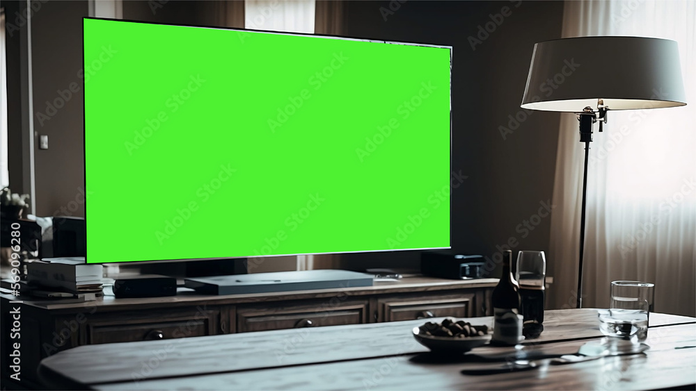 Smart TV with chroma key in modern interior background. On top of that ...