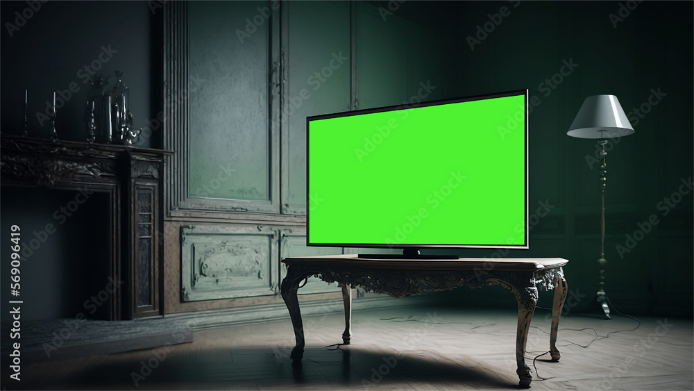 Smart TV with chroma key in modern interior background. On top of that ...