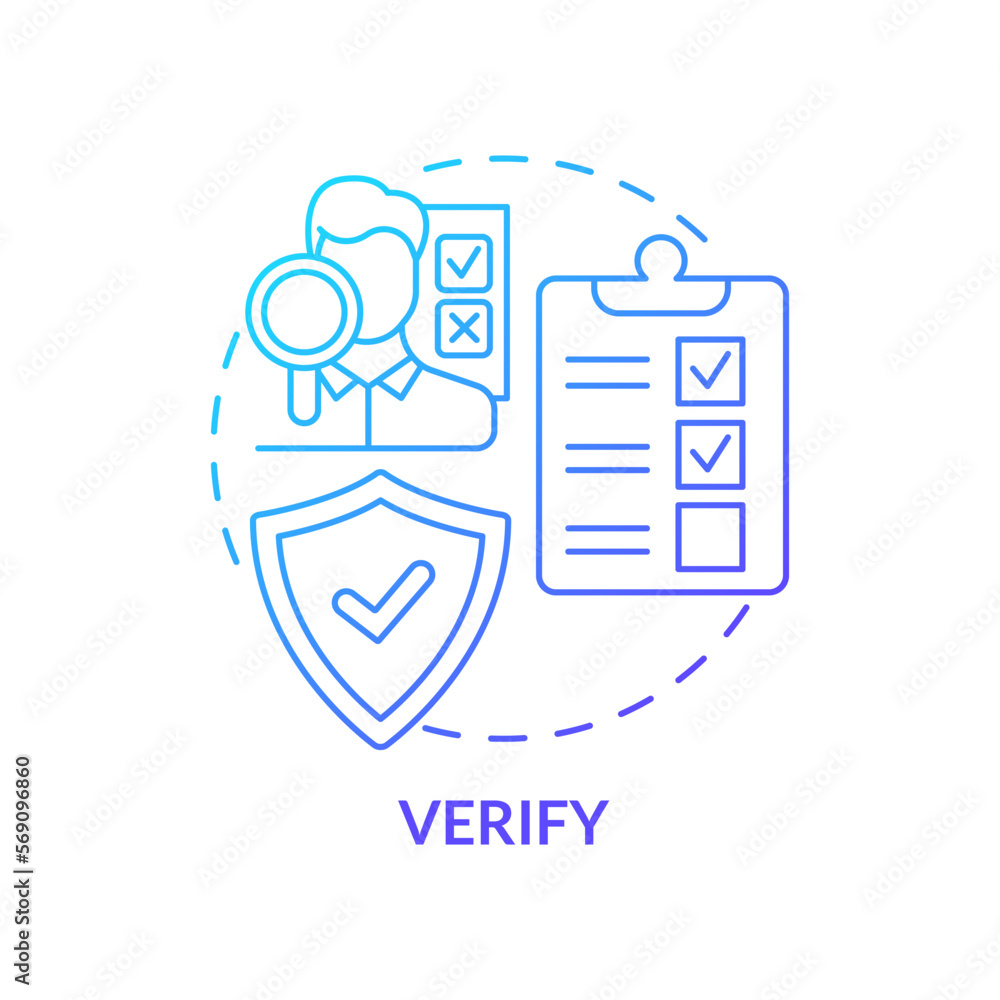 Verify blue gradient concept icon. Inspect potential food hazard. HACCP ...