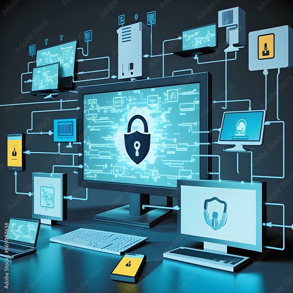 The picture depicts a computer screen displaying a network diagram with ...