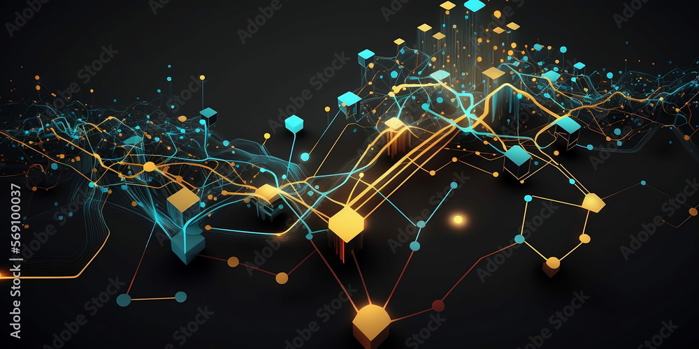 Connection network illustration, blue and black color, generated with ...