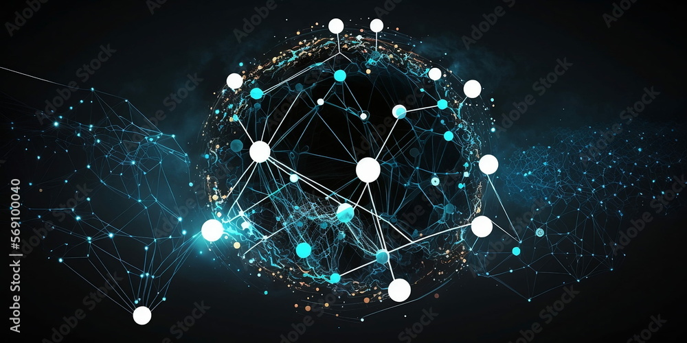 Connection network illustration, blue and black color, generated with ...