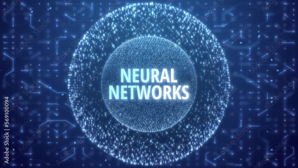 Neural Networks Concept over Matrix sphere on circuitry background. random numbers in form of ...