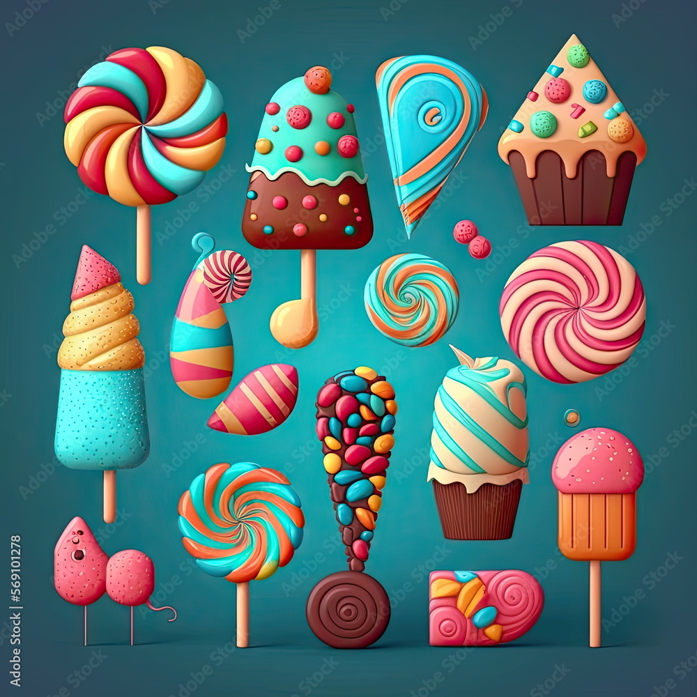 Collection of cute cartoon candy ,happy and smile character, vector ...