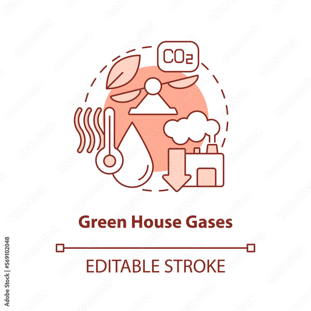 Green house gases red concept icon. Plant emissions. Geothermal energy ...