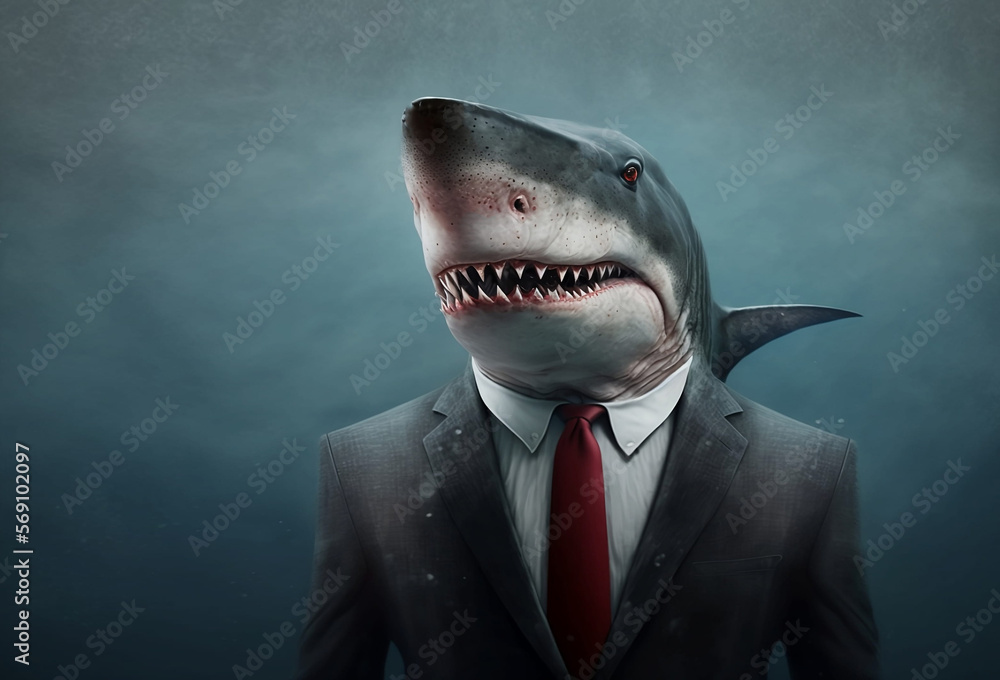 shark dressed as a businessman on a blue background Stock Illustration ...