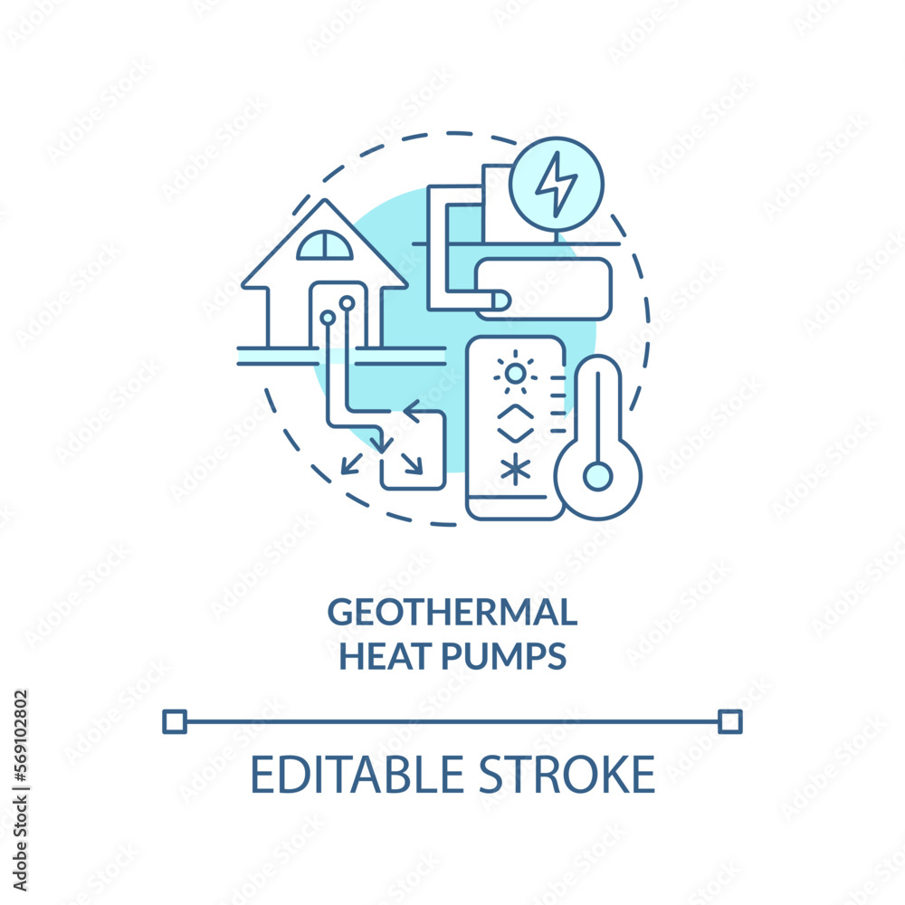 Geothermal heat pumps blue concept icon. Water circulation. Type of ...