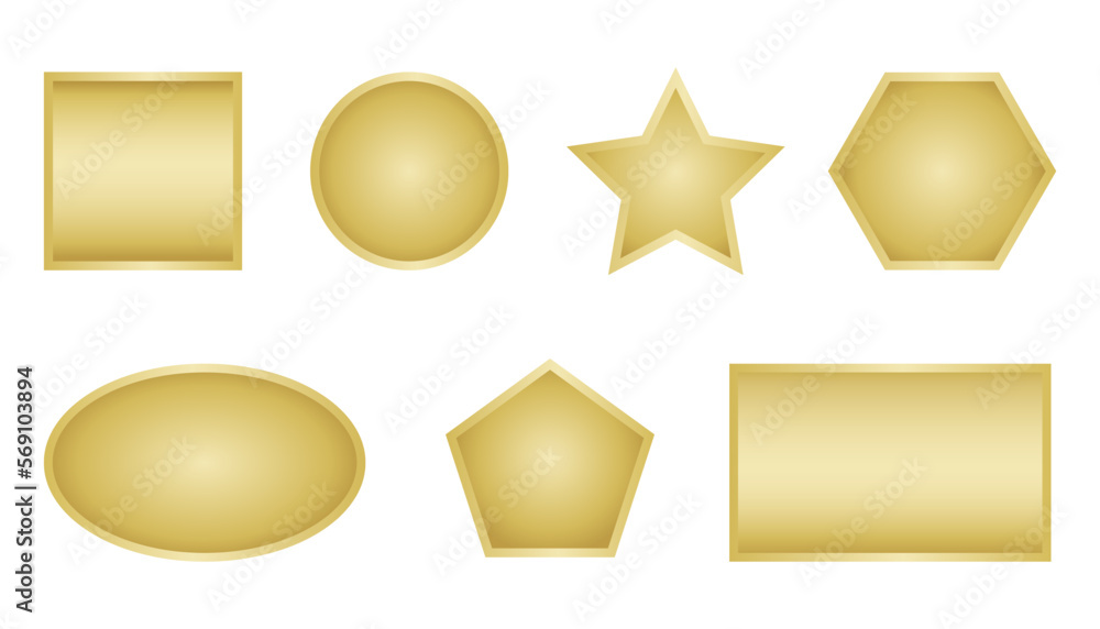 Gold button of different geometric shapes with frames. Metallic texture ...