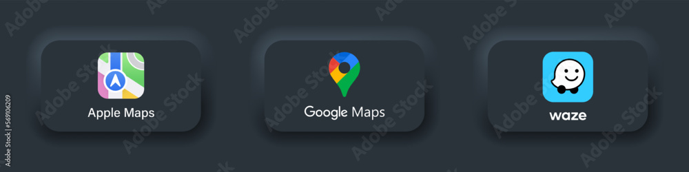 Collection of popular gps app: Apple maps, google maps, waze ...
