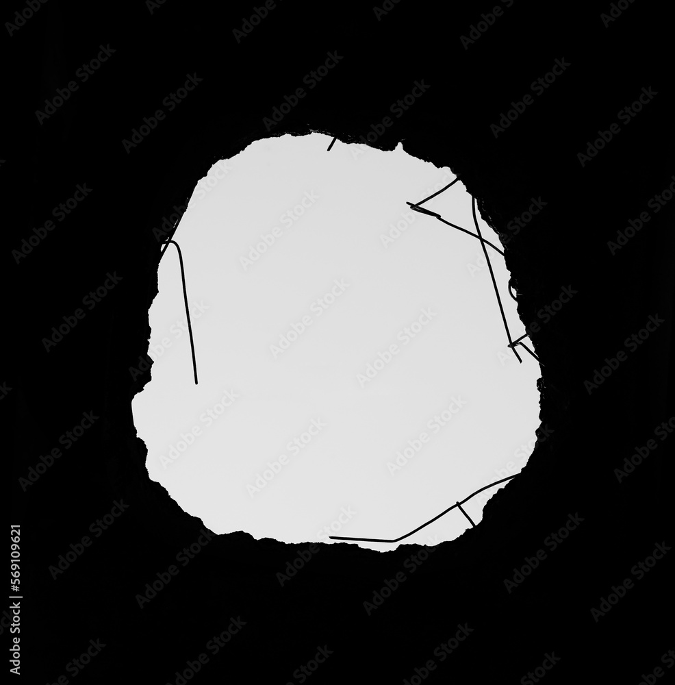 mock-up image. View of white sky through round hole in the concrete ...