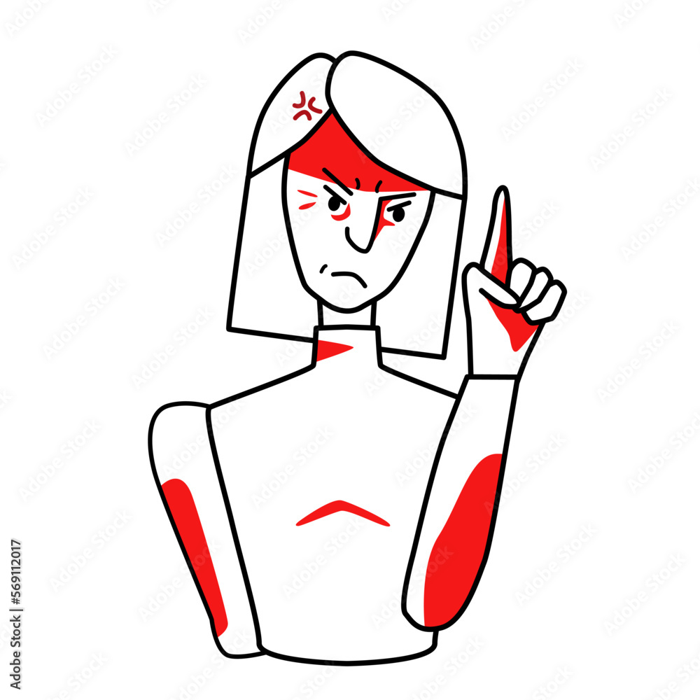 Angry woman, annoyed emotion. Irritated half body female line drawing ...