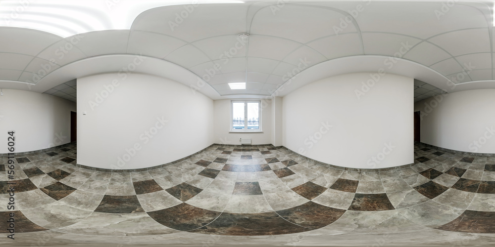 full seamless spherical hdri 360 panorama in interior of empty white ...