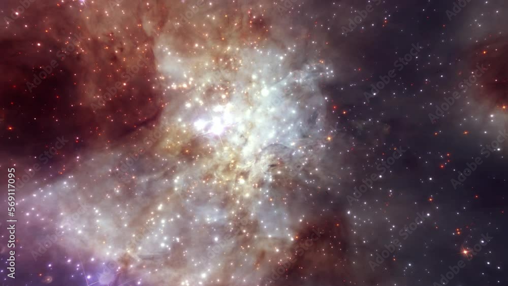 animation of flying through glowing nebulae, clouds and stars field ...