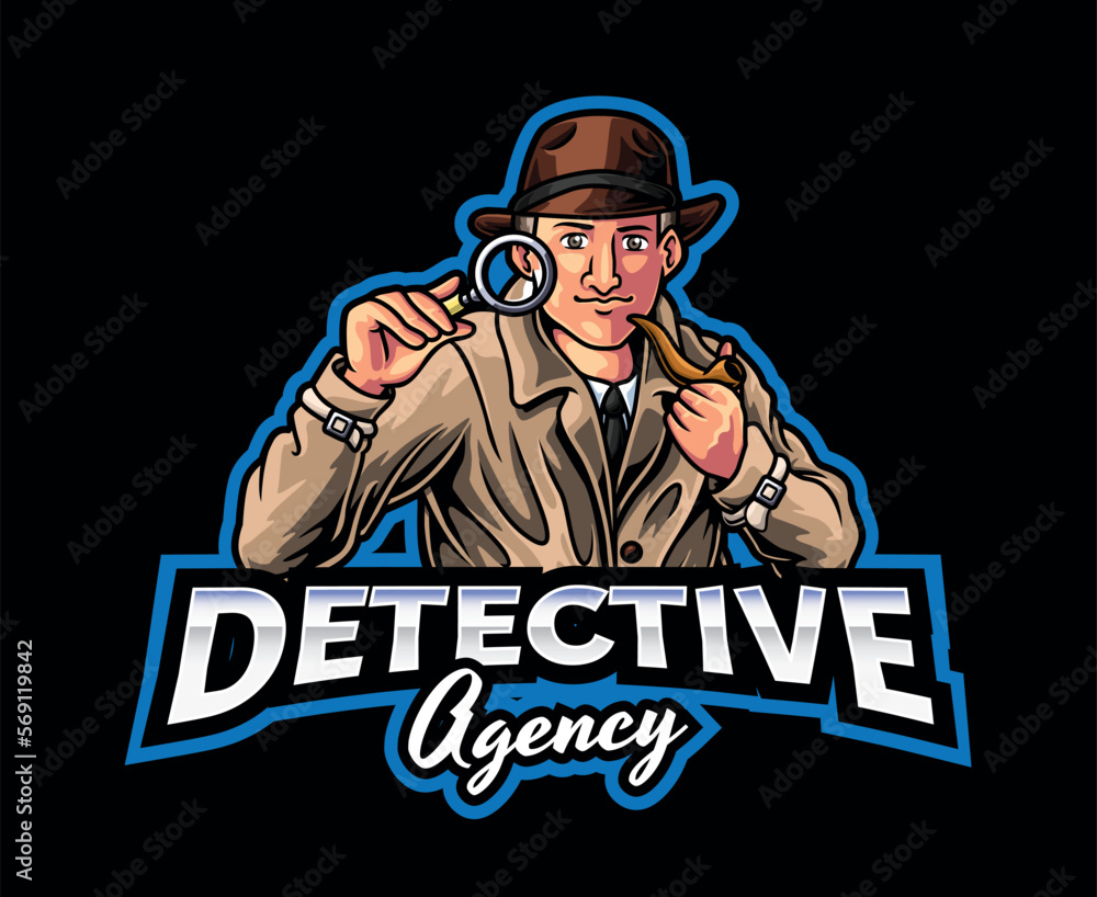 Detective Mascot Logo with Magnifying Glass. Solving Mysteries with ...
