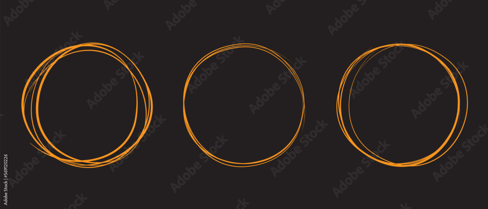 Orange circle line hand drawn set. Highlight hand drawing circle ...
