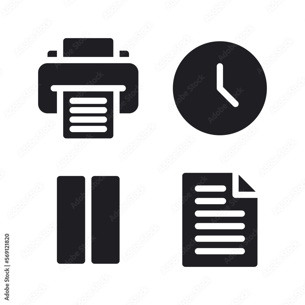 User Interface icons set = printer, time, stop, file. Perfect for ...