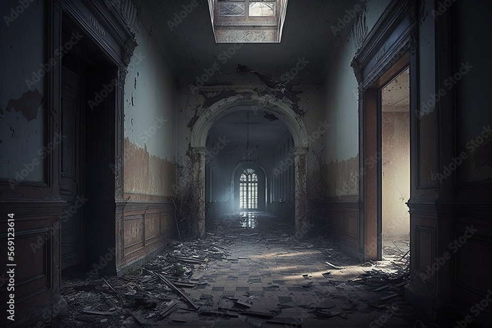 Spooky space with low light . Horror scene.Creepy and Haunting created ...