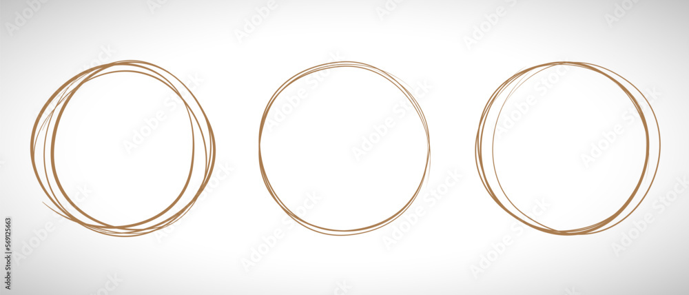 Brown circle line hand drawn set. Highlight hand drawing circle ...
