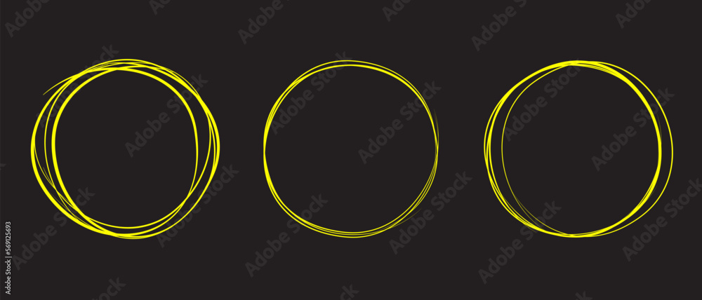 Yellow circle line hand drawn set. Highlight hand drawing circle ...