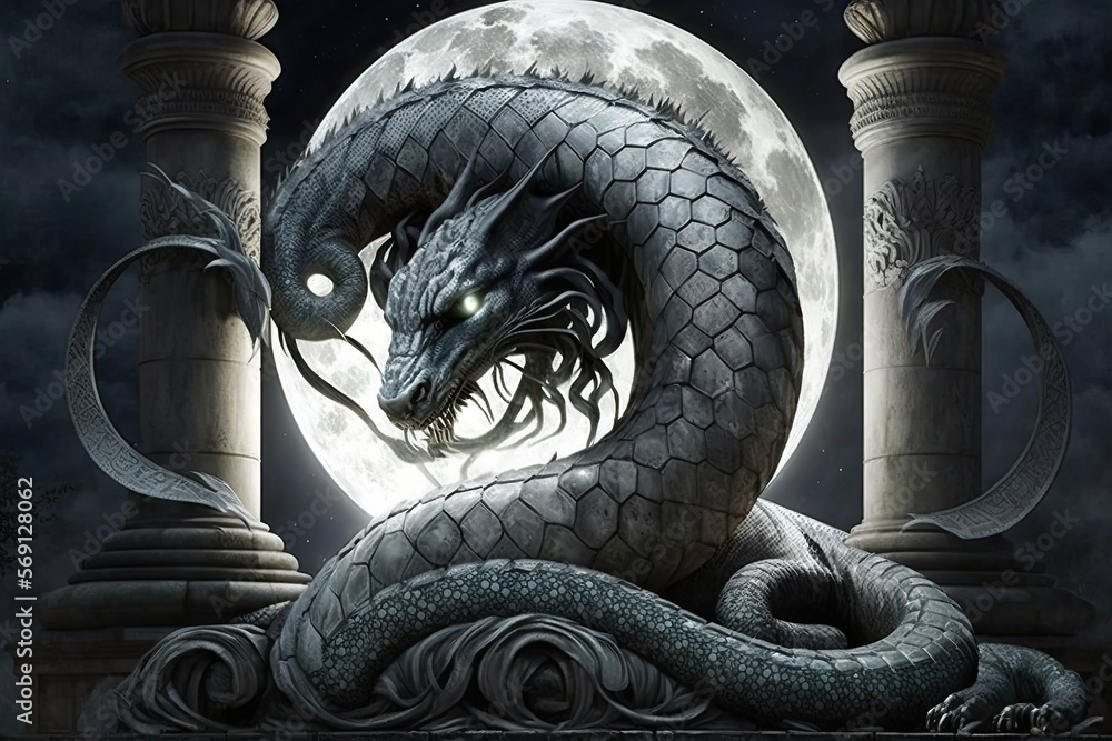 A giant serpent with scales that shimmer in the moonlight and venom ...