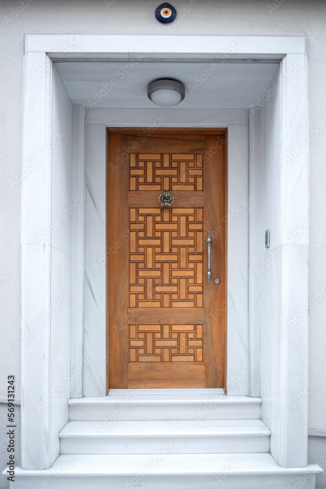 Old wooden doors. Old building doors in Istanbul. Decorated wooden ...