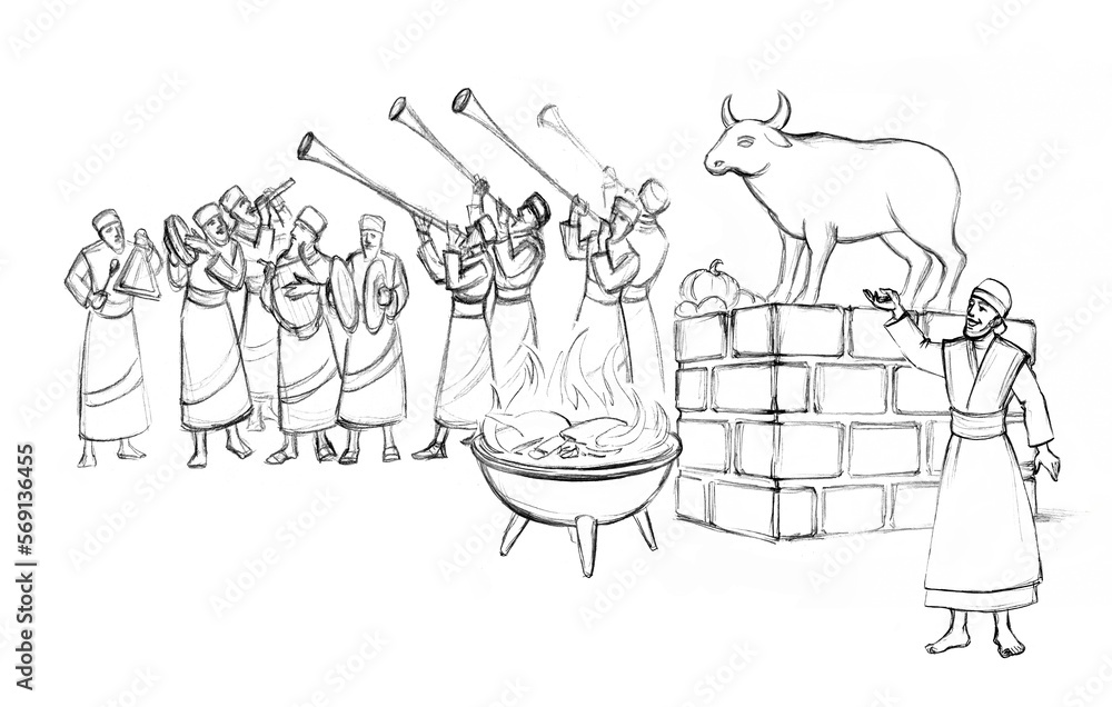 Golden idol of calves. Pencil drawing Stock Illustration | Adobe Stock