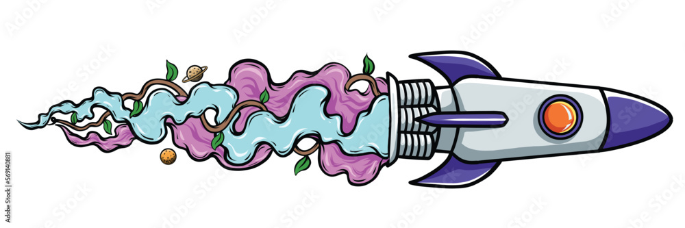 Space rocket launch and flies at sky with smoke and leaves tail. Rocket ...