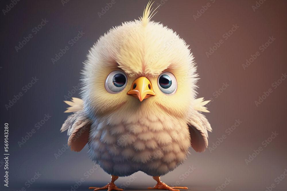 Angry little chick with big eyes cartoon style.AI generated. Stock ...