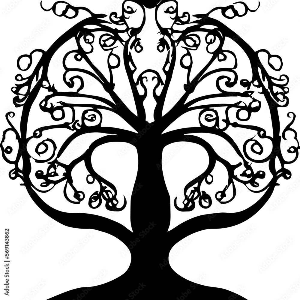 An abstract transparent outline of an art nouveau style tree design ...