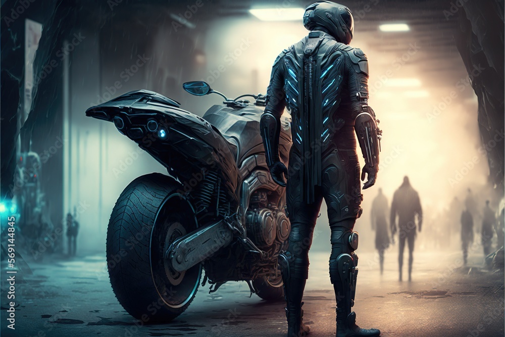 A figure in silver armor stands near a powerful technological miracle ...