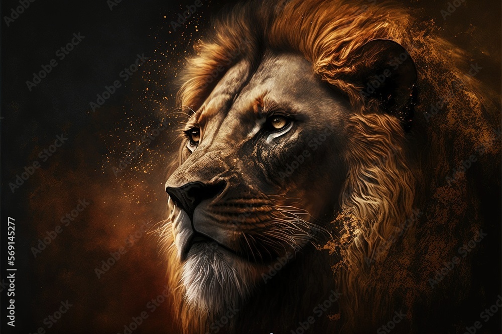 Brave king of beasts close-up, avatar, high resolution illustration ...