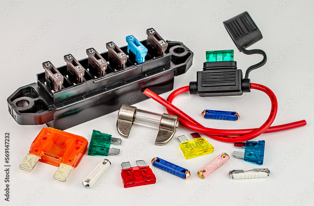 Cylinder fuse, Amp rated car fuses inserted in fuse box, isolated on ...