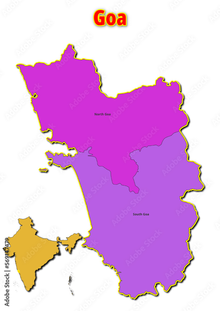 Map of Goa State with names of regions. Vector illustration of ...