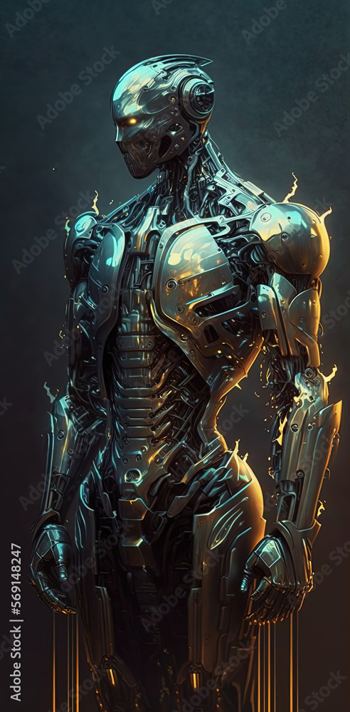 Artificial intelligence robot, human body, metallic, modern, futuristic ...