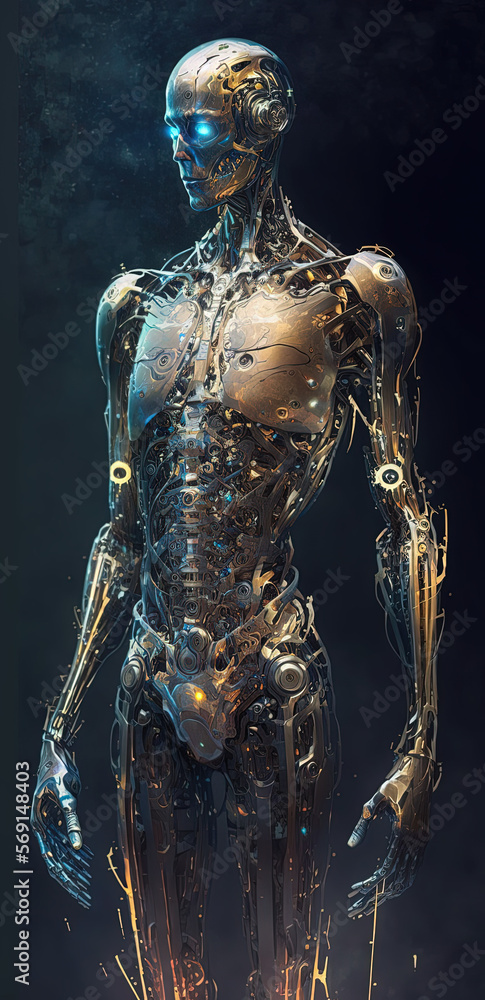 Artificial intelligence robot, human body, metallic, modern, futuristic ...