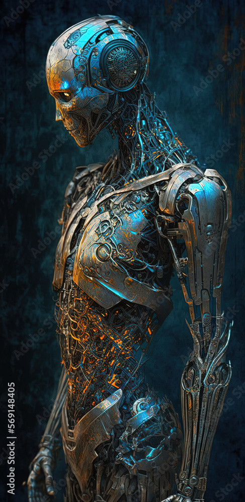Artificial intelligence robot, human body, metallic, modern, futuristic ...