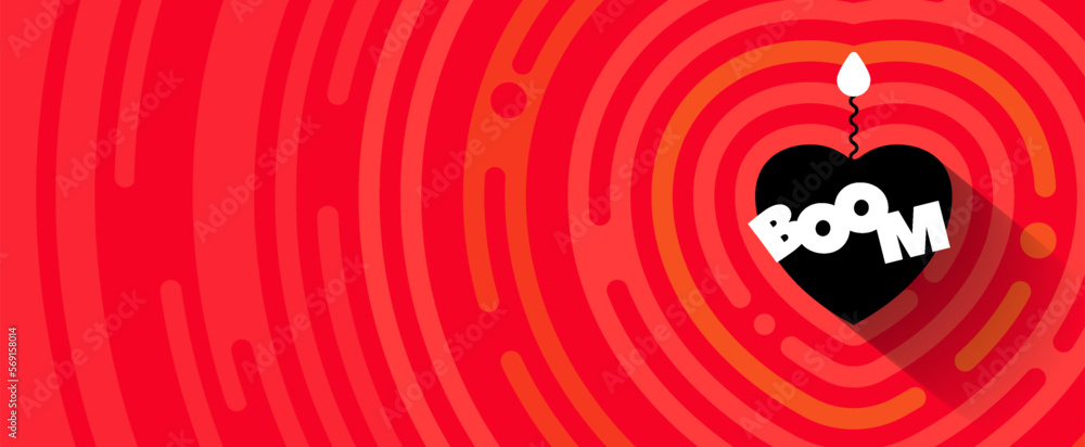 Dramatic love vector background. Exploding heart with fuse and fire ...