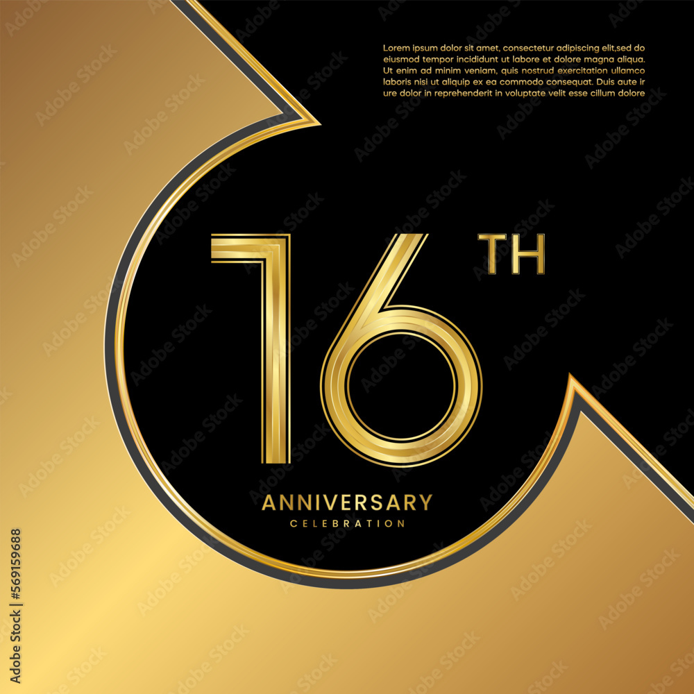 16th Anniversary Celebration. Logo design with gold color numbers for ...