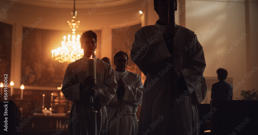 Liturgy In Church: Procession Of Ministers, Bearing Holy Cross from ...