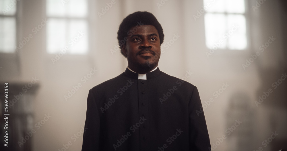 In Church Priest Walks in Contemplation, Trying to Understand The Holy ...