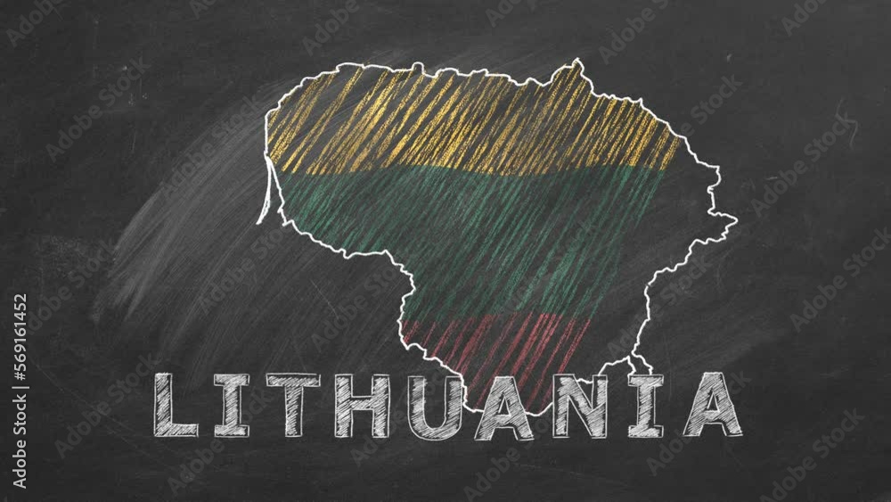Map of Lithuania with name and flag inside drawn in chalk on a ...