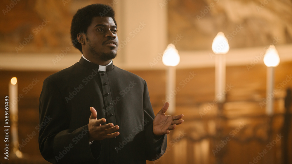 Service In Christian Church: Minister Leads Congregation In Prayer ...