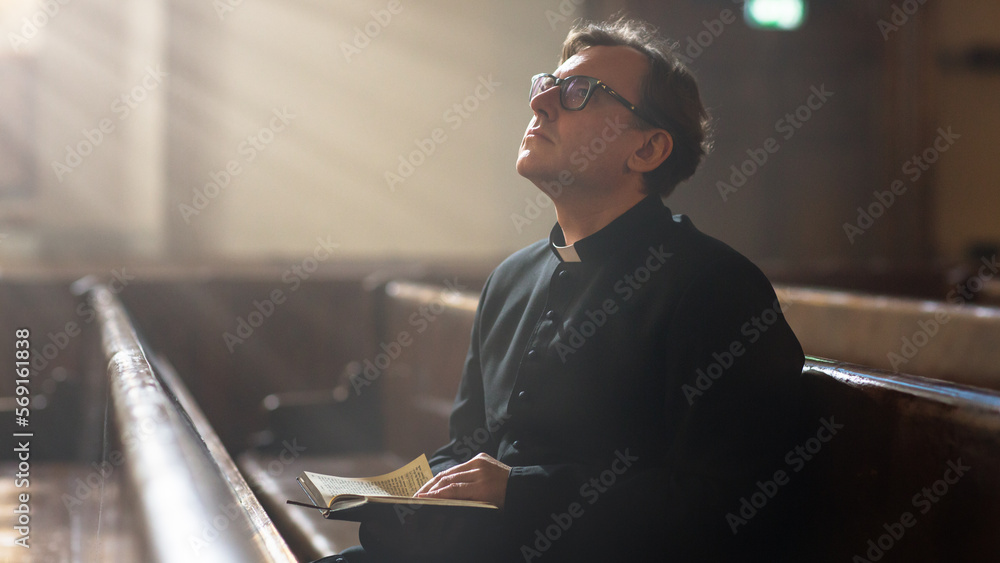 In Christian Church: Portrait of The Minister In Silently Praying ...