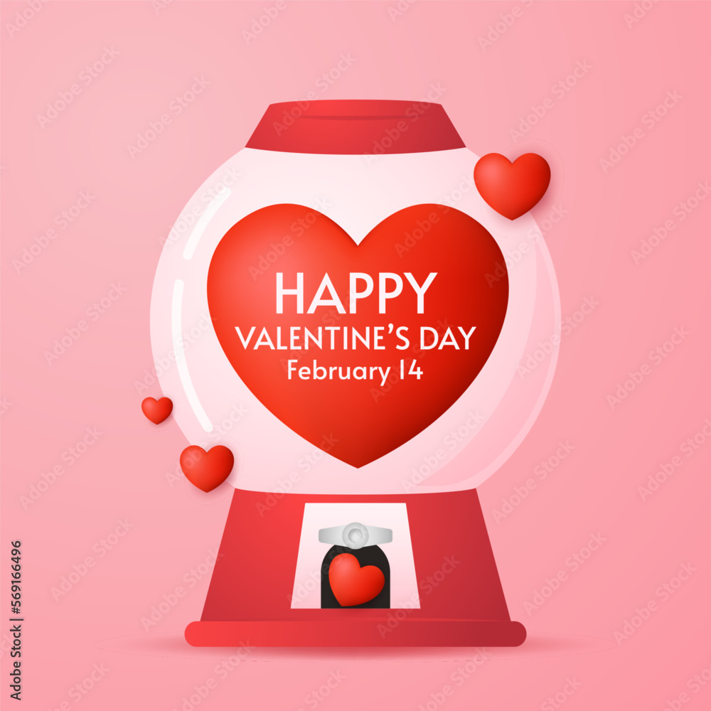 Heart in vending machine filled with red blue and white bubble gum ...