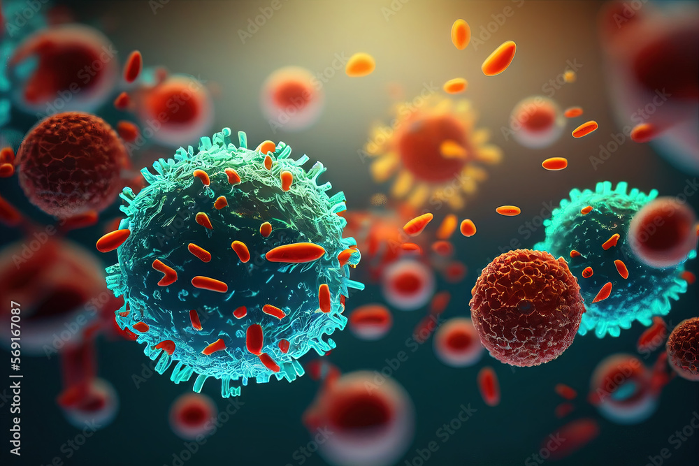 Virus, germs, microbe, bacterium, pathogen organism, leukocyte 3D ...