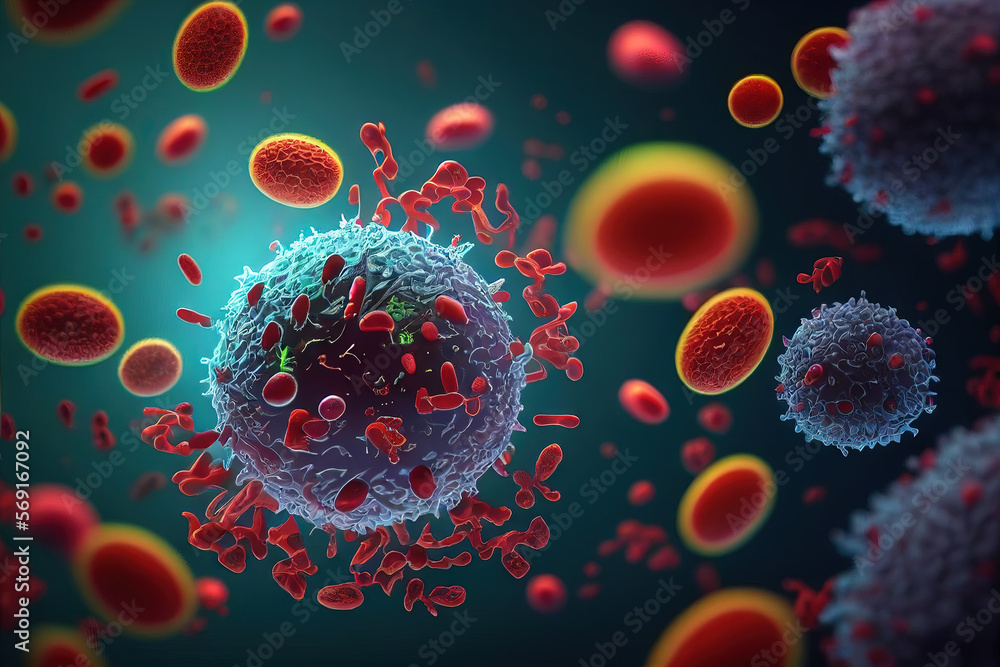 Virus, germs, microbe, bacterium, pathogen organism, leukocyte 3D ...