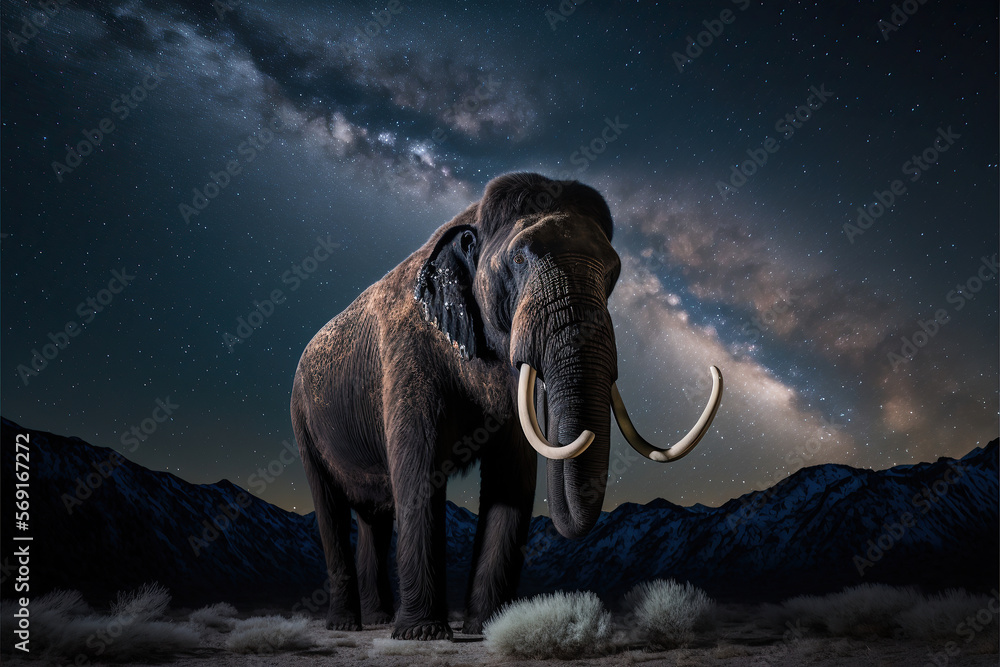 professional wildlife photograph of a mammoth at night with stars Stock ...
