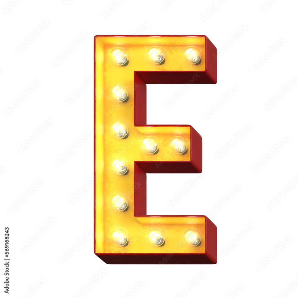 Light bulb glowing font, 3d alphabet character, 3d rendering, letter E ...