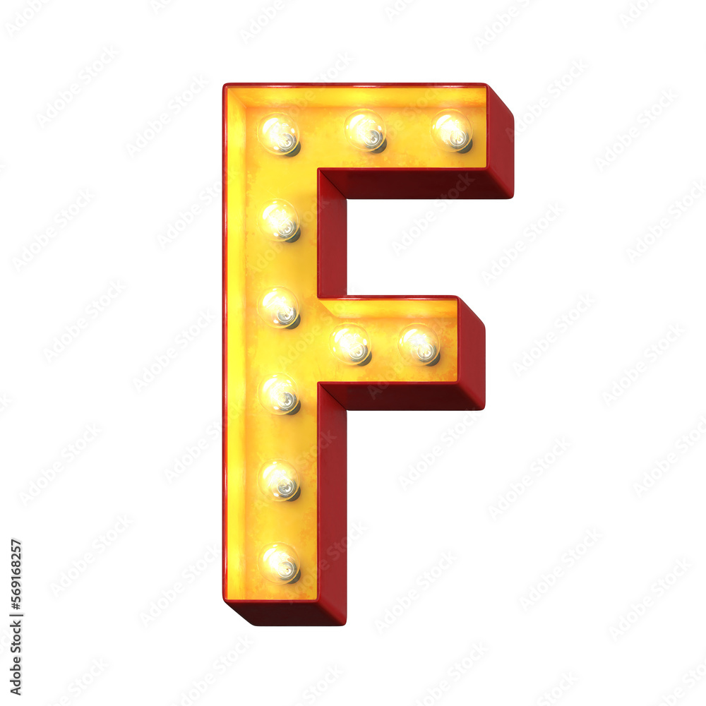 Light bulb glowing font, 3d alphabet character, 3d rendering, letter F ...