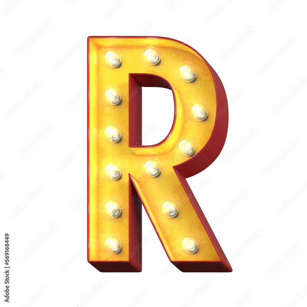 Light bulb glowing font, 3d alphabet character, 3d rendering, letter R ...